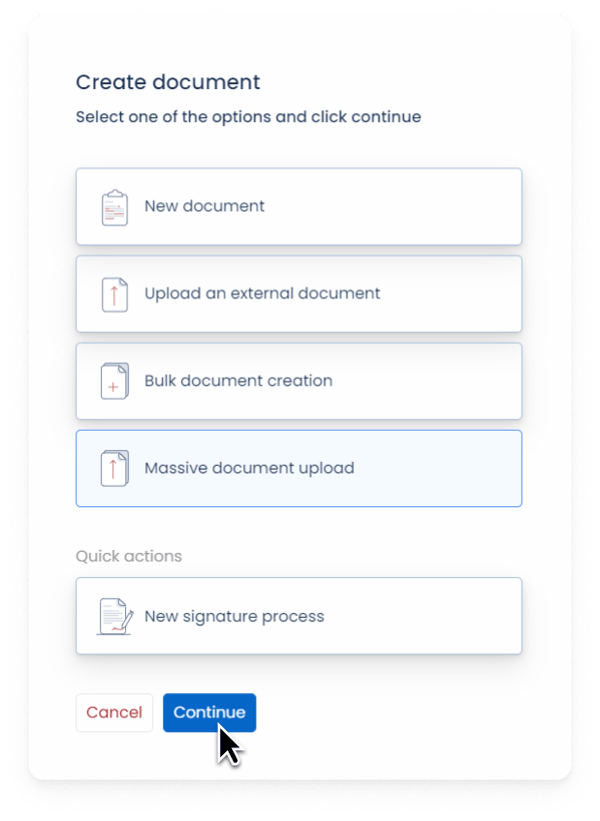 Massive document upload