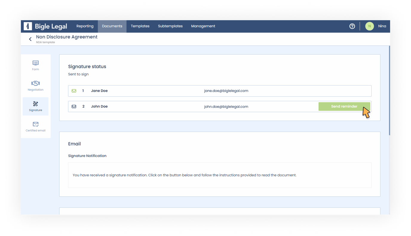Send a signature reminder