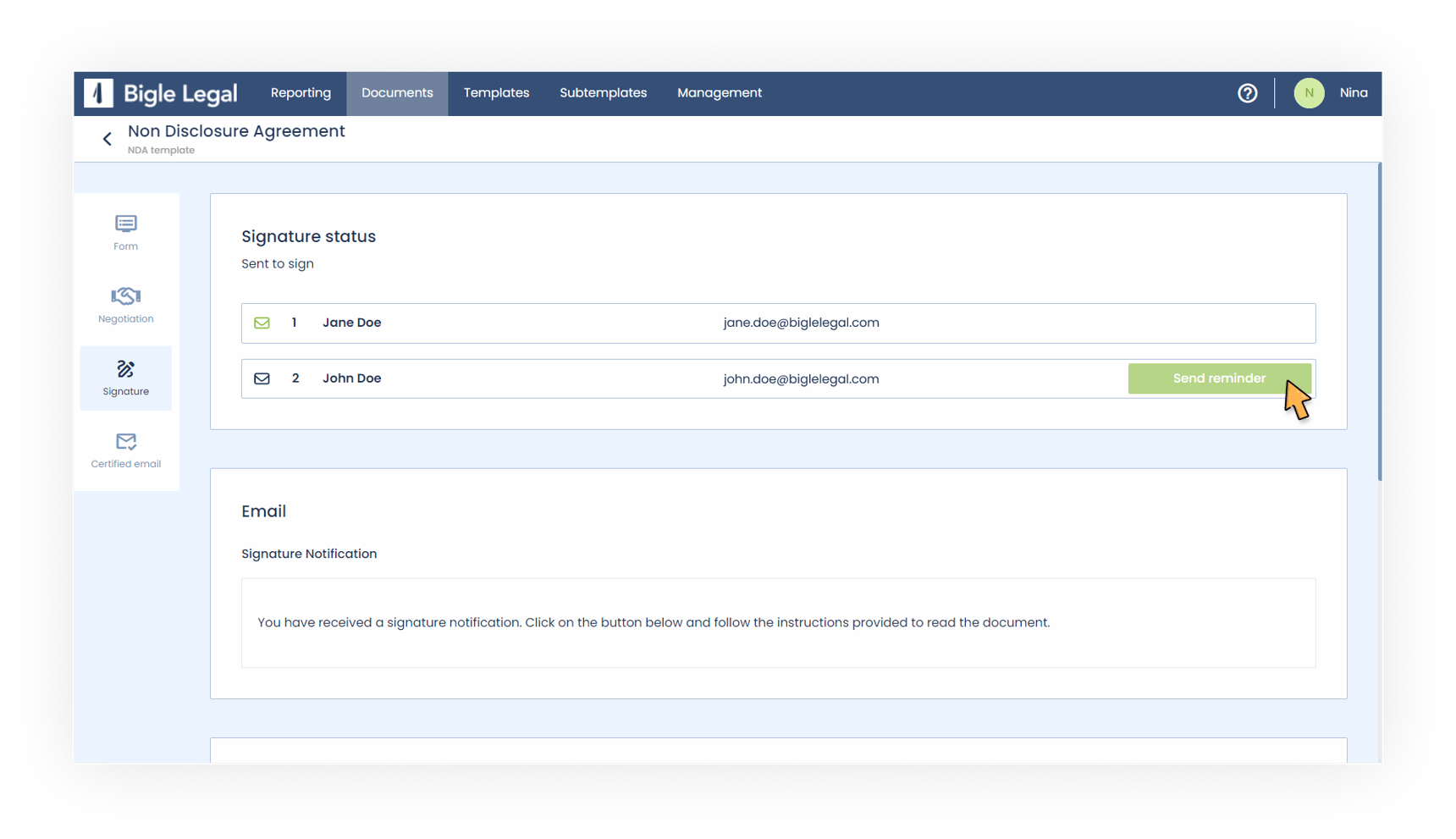 Send a signature reminder